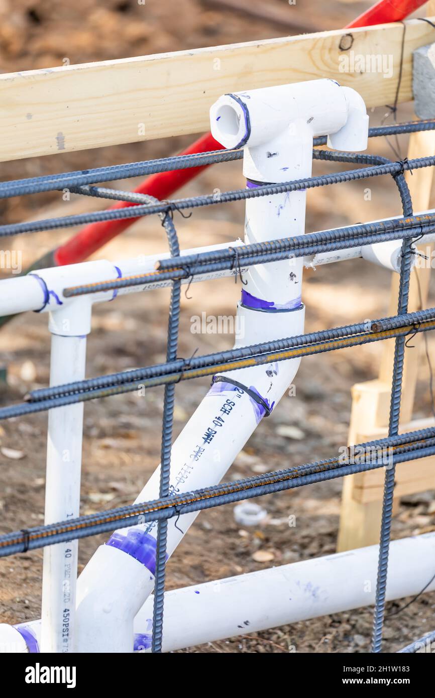Newly Installed PVC Plumbing Pipes and Steel Rebar Configuration At ...