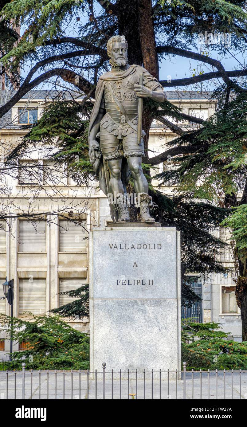 statue of King Philip II in a public square in the city of Valladolid ...