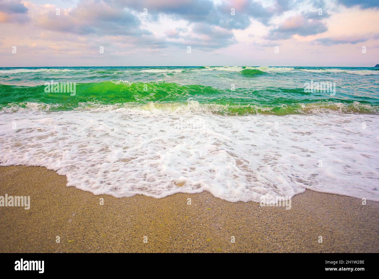 evening landscape at the sea. beautiful nature scenery. summer vacation ...