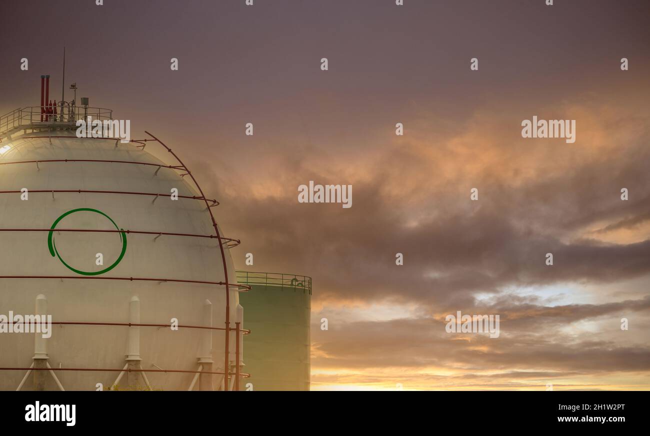 Industrial gas storage tank. LNG or liquefied natural gas reservoirs ...