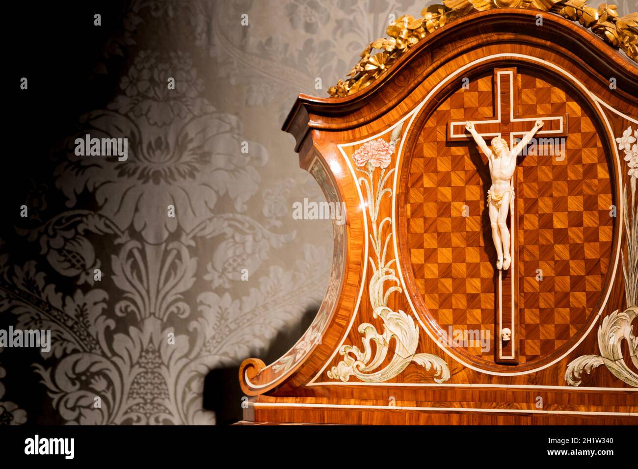 TURIN, ITALY - CIRCA MAY 2021: old crucifix made of wood and ivory ...