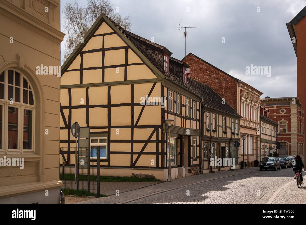 STENDAL, GERMANY - APRIL 24, 2021: Houses and buildings on the streets ...