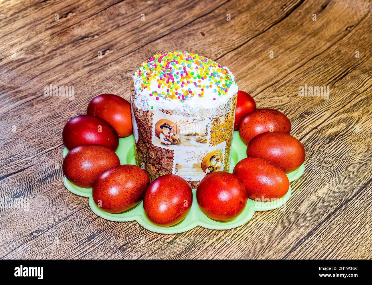 Easter cake and painted red Easter eggs. Food for the Easter table ...