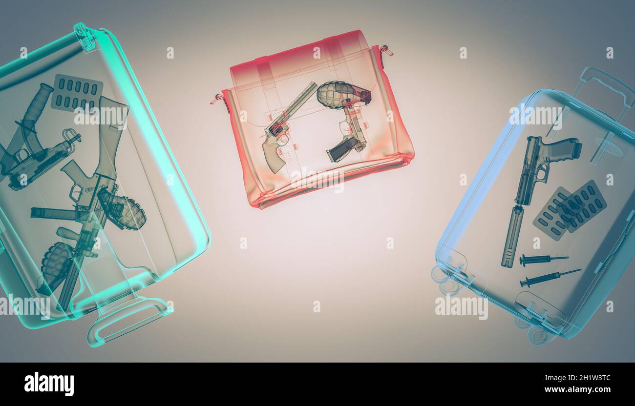 x-ray view of luggage with inside arms. 3d render Stock Photo - Alamy