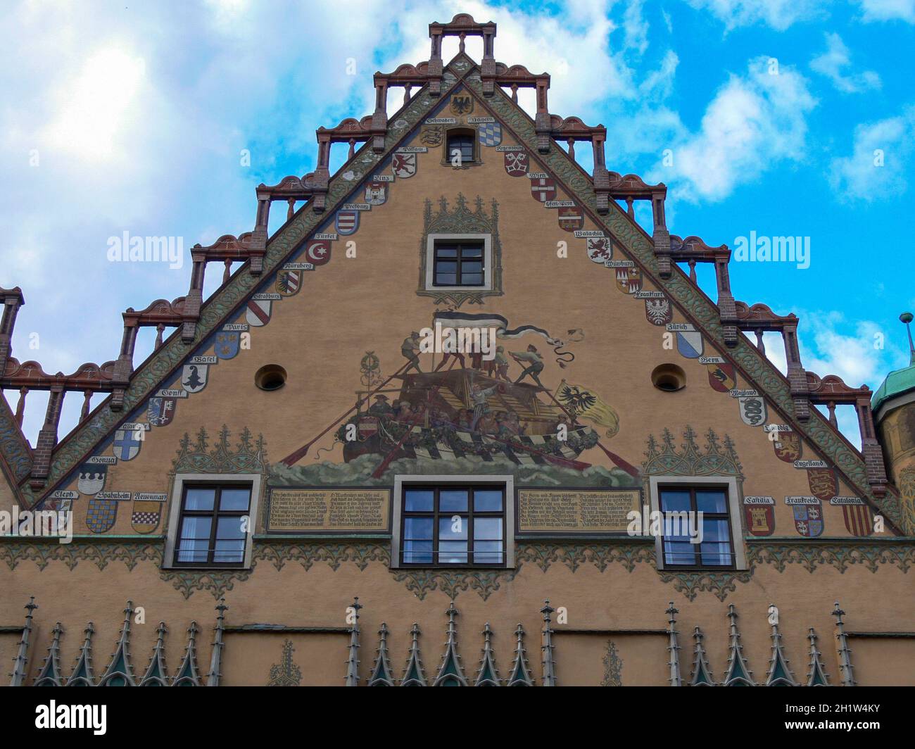 The Ulm City Hall with its paintings is a tourist attraction Stock ...