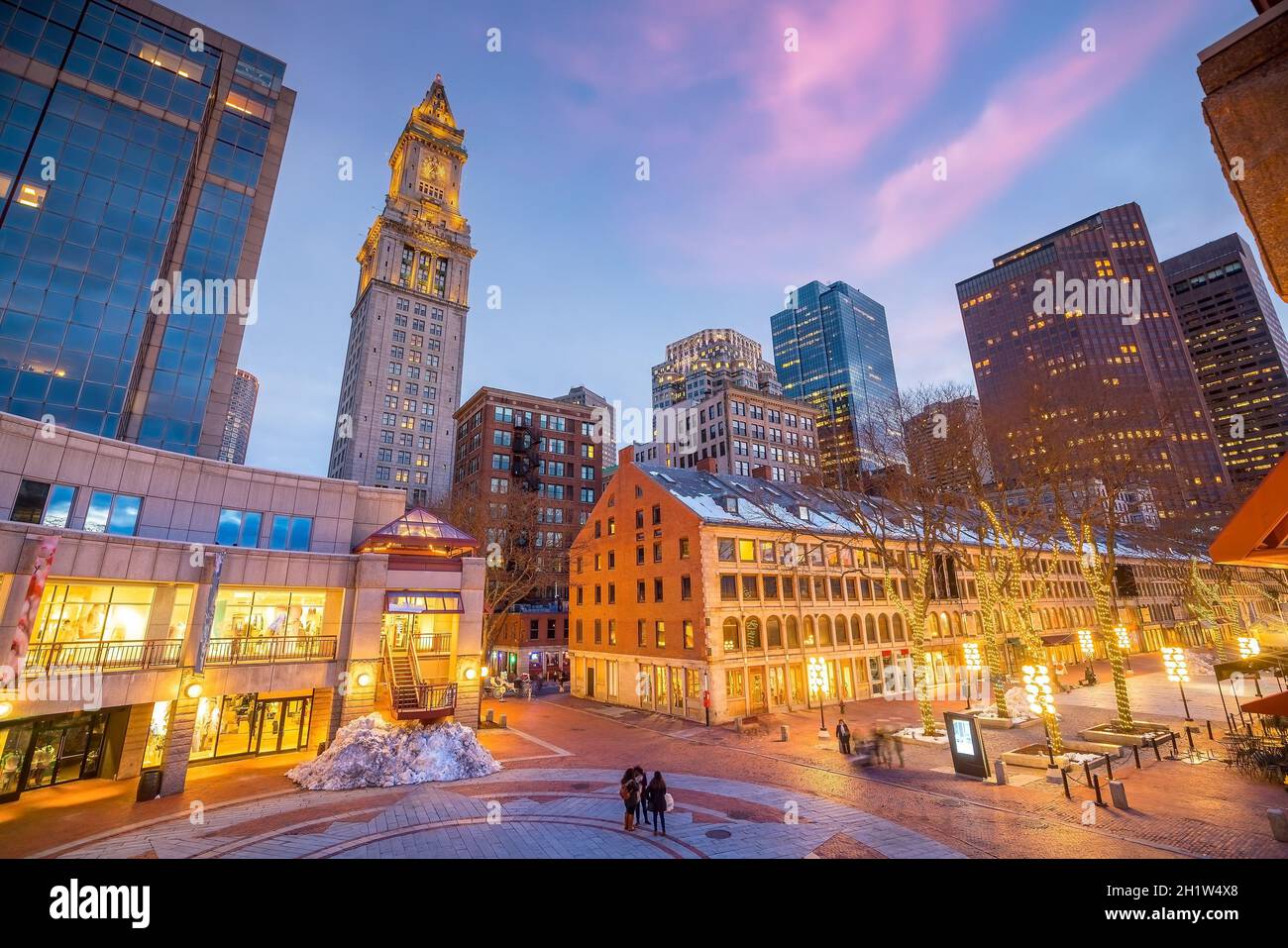 Downtown cityscape of old Market in the historic area of Boston ...