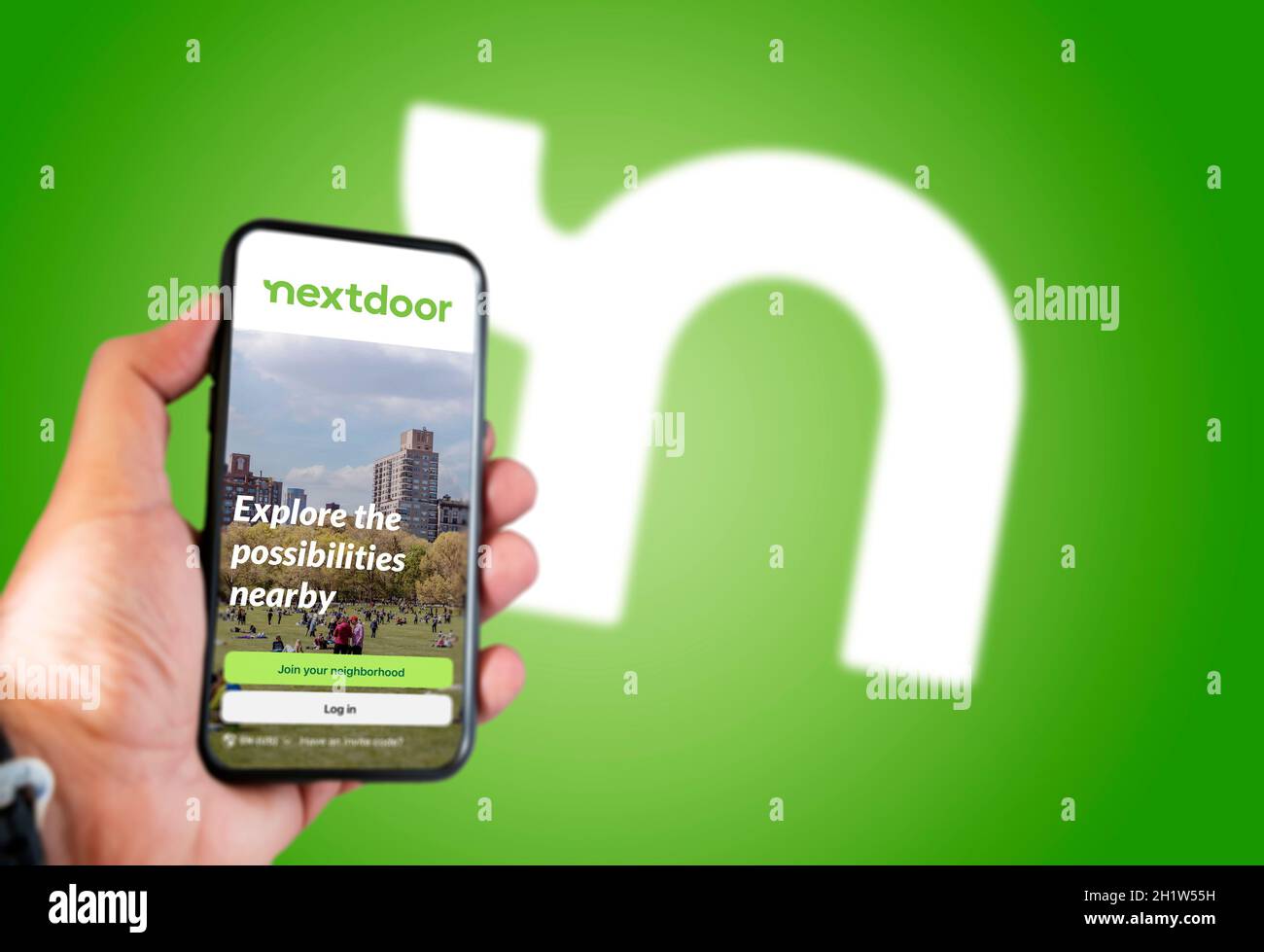 San Francisco, CA, USA, May 2021: The Nextdoor application home screen ...