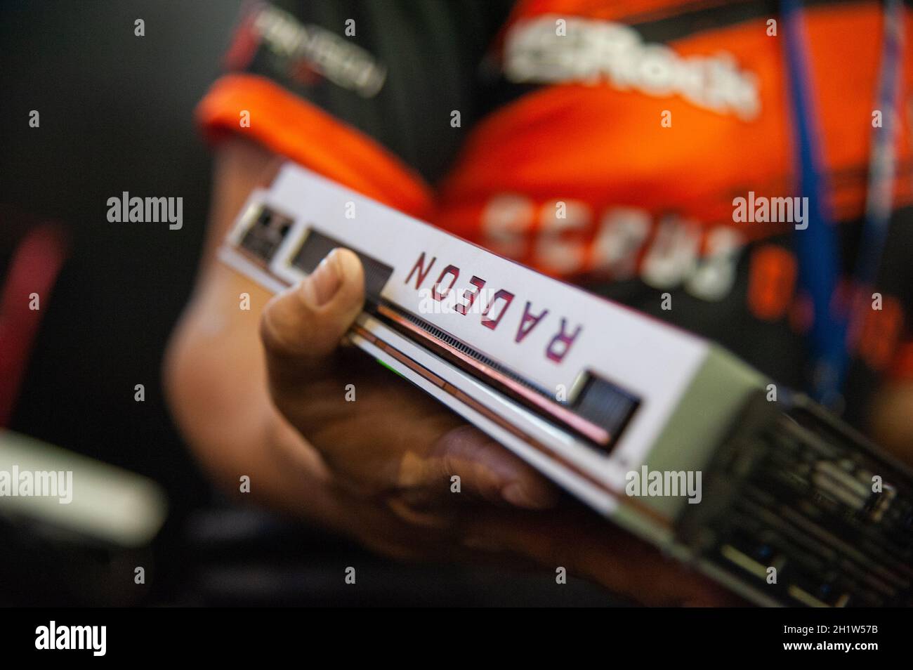 Bogota, Colombia, October 18, 2021. View of a AMD Radeon 7 graphics ...