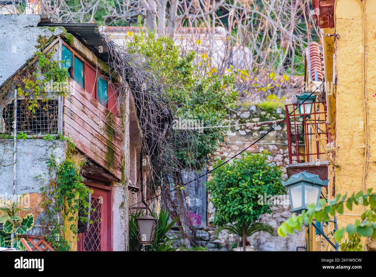 Rustic houses at famous plaka district, athens, greece Stock Photo - Alamy