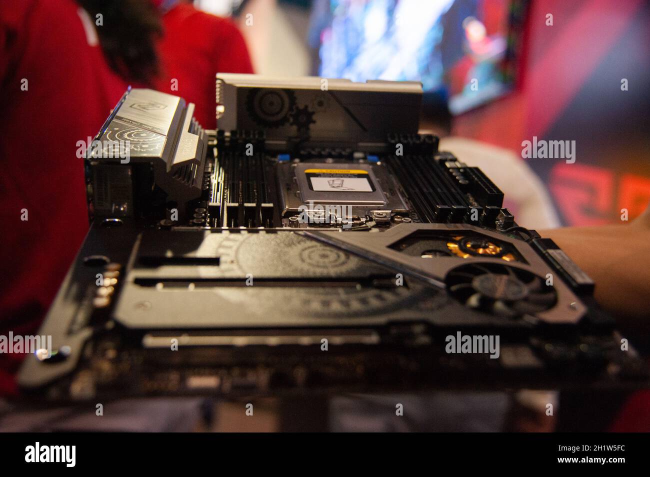 Bogota, Colombia, October 18, 2021. A computer builder showcases an ...