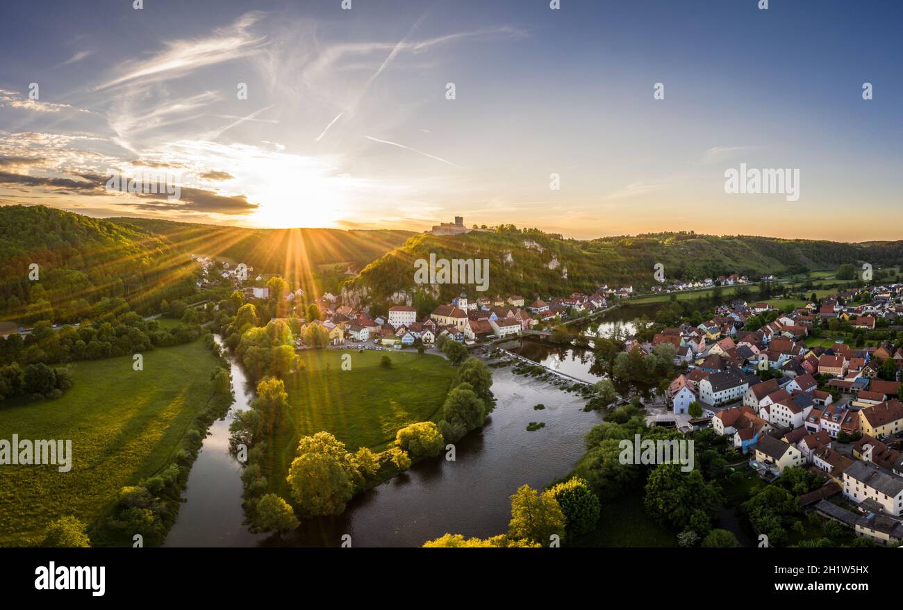Aerial photo with drone of market Kallmünz Kallmuenz in Bavaria with ...