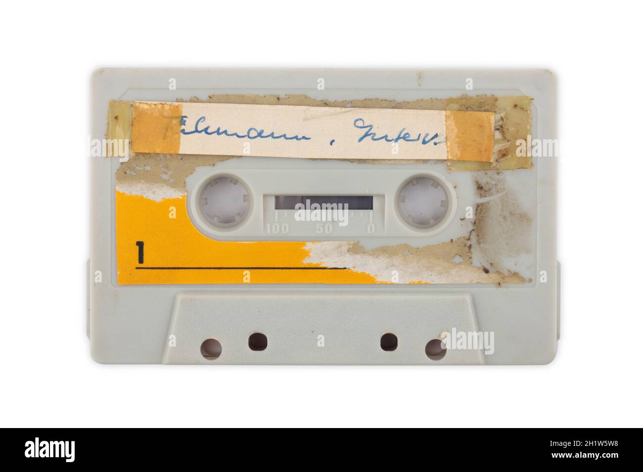 Labeled used audio tape isolated over white Background Stock Photo - Alamy