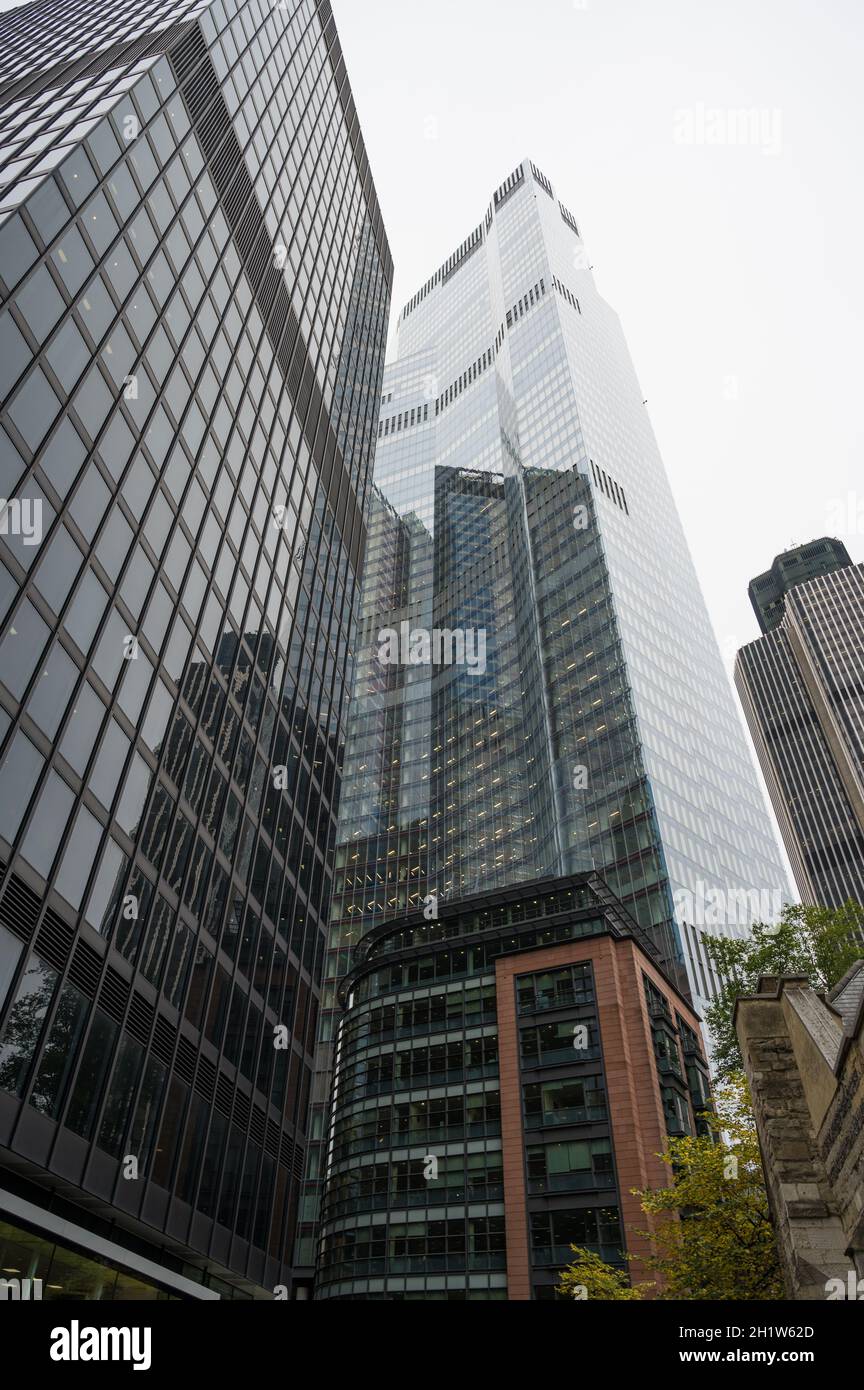 the 22 Bishopsgate skyscraper, as seen from St. Mary Axe, looms over ...