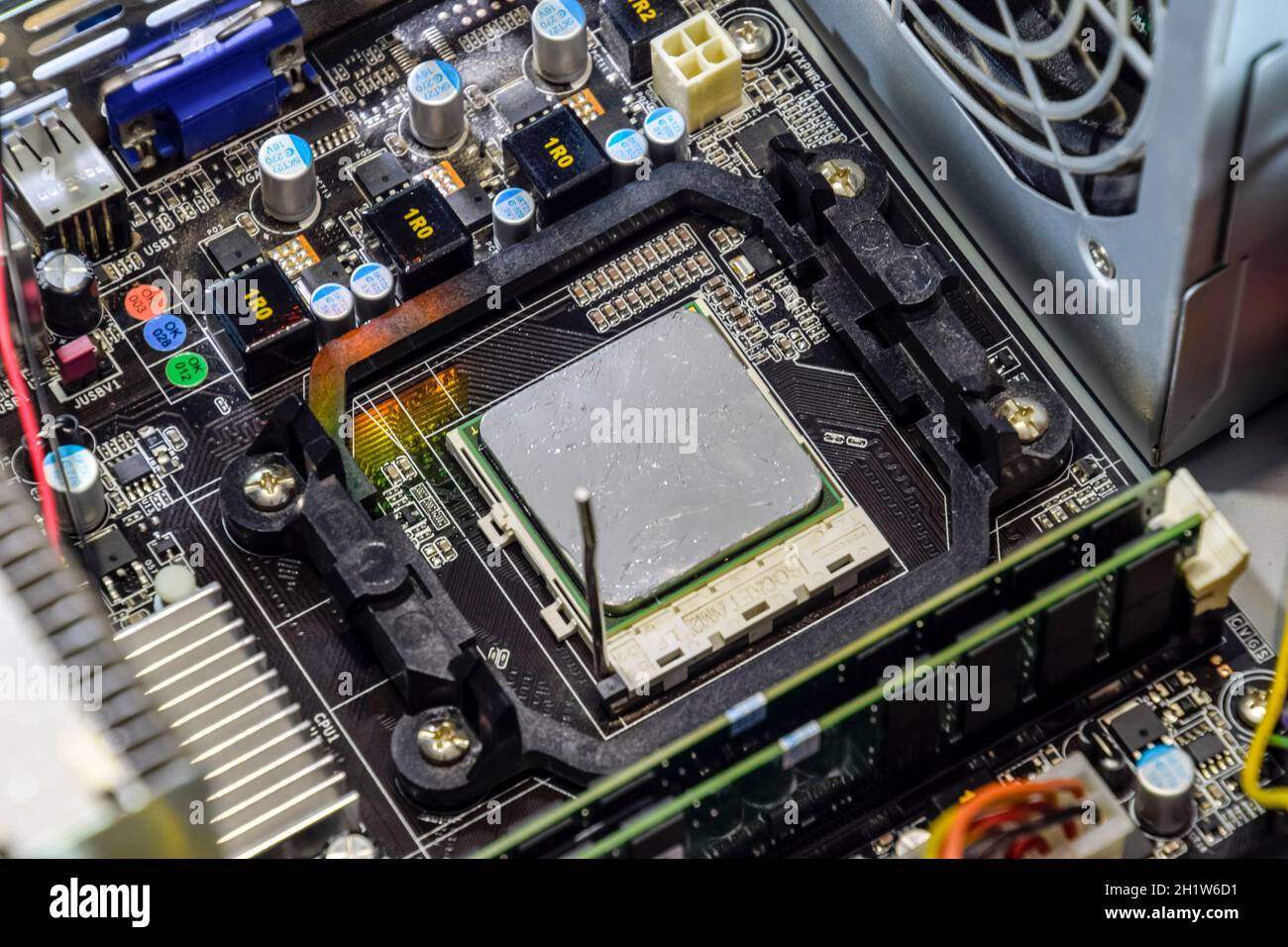 The processor of the computer with the thermal paste applied on it ...