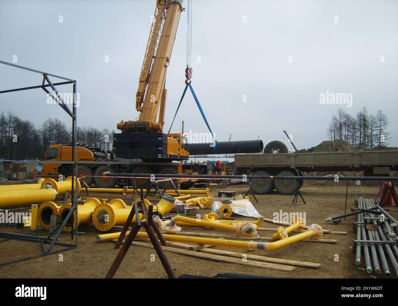 Platform of construction of pipelines. Booster pump station Stock Photo ...