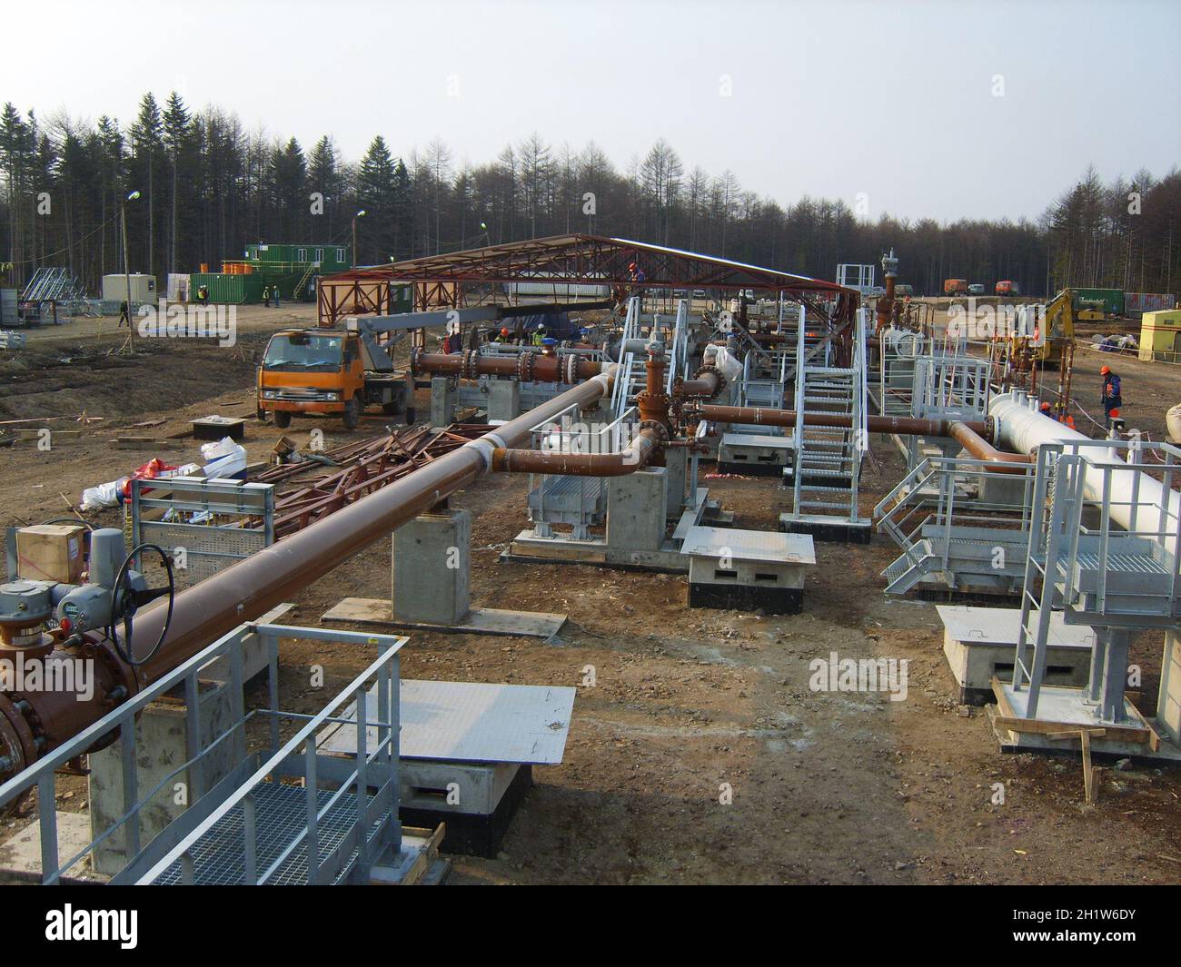 Platform of construction of pipelines. Booster pump station Stock Photo ...