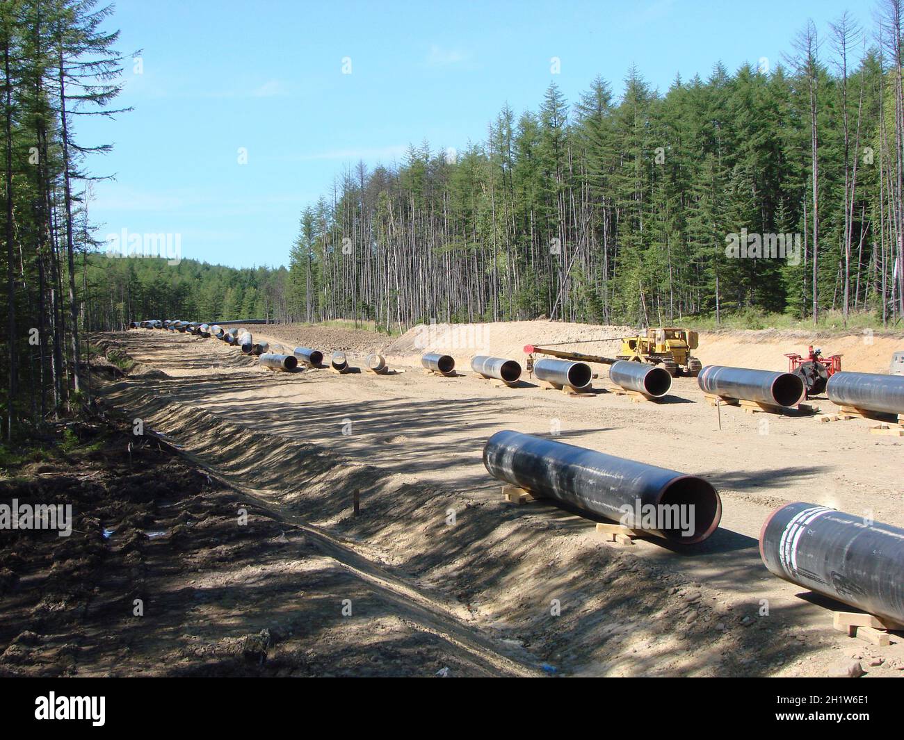 Construction of the gas pipeline on the ground. Transportation of ...