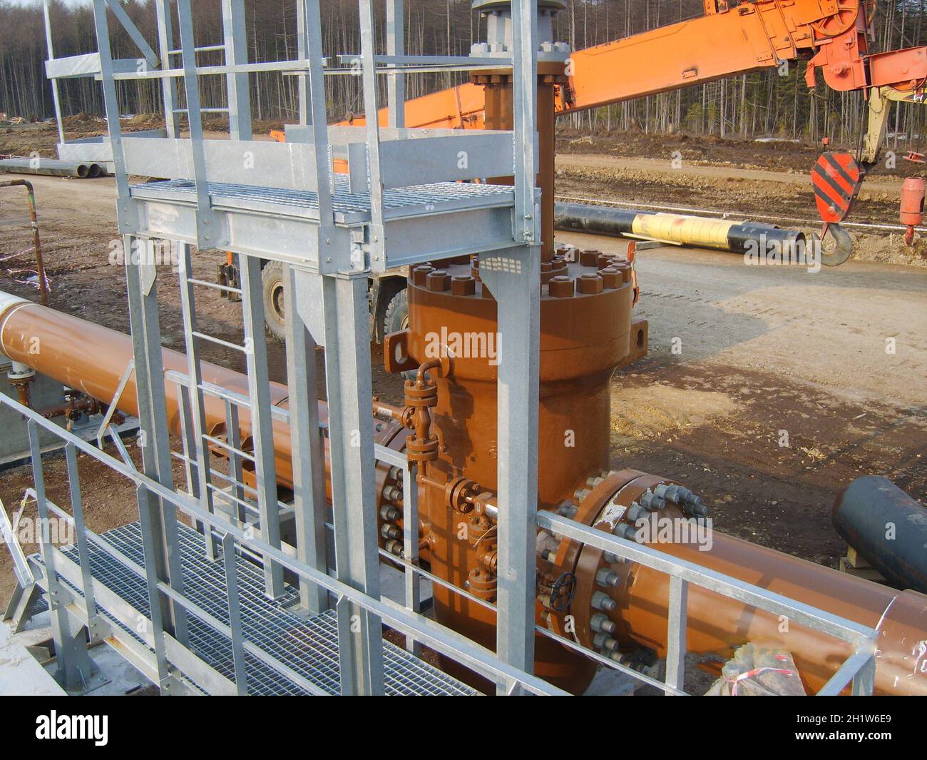 Platform of construction of pipelines. Booster pump station Stock Photo ...