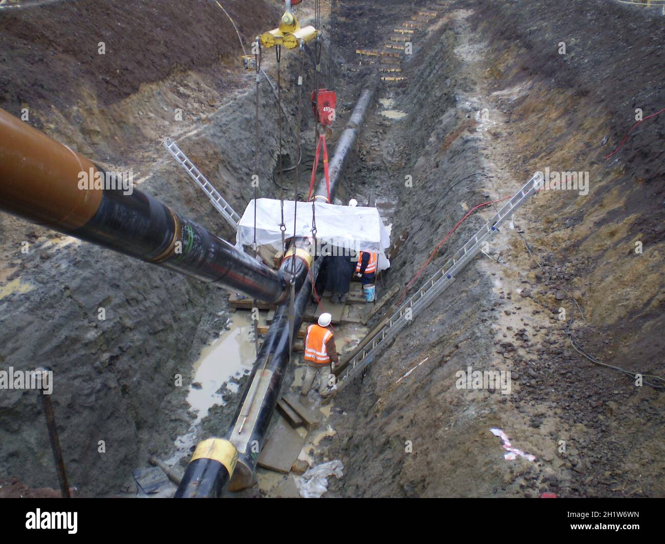 Sakhalin, Russia - 12 November 2014: Laying of the gas pipeline in a ...