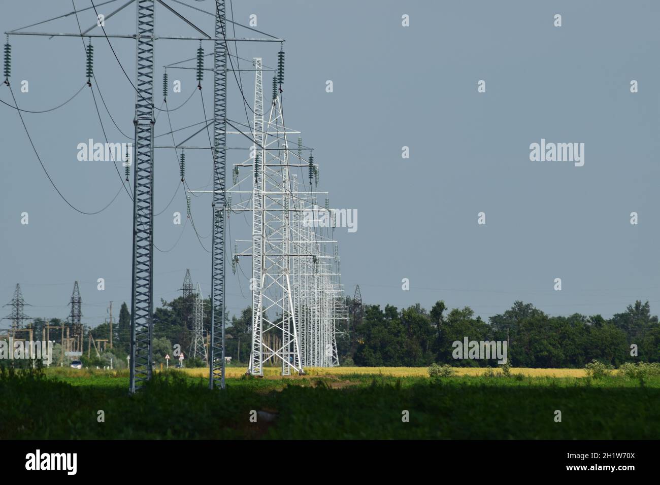 Power line support, insulators and wires. Appearance of a design Stock ...