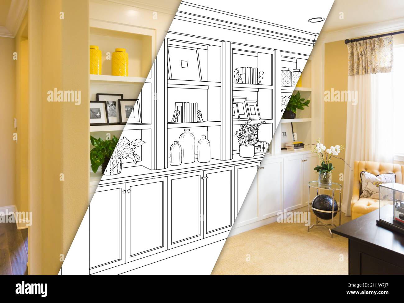 Custom Built-in Shelves and Cabinets Design Drawing with Cross Section ...