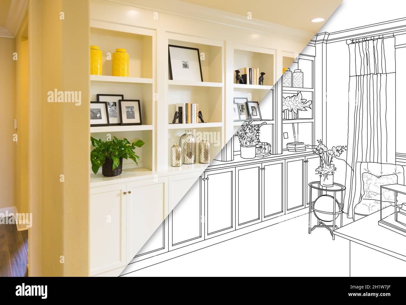 Custom Built-in Shelves and Cabinets Design Drawing with Cross Section ...