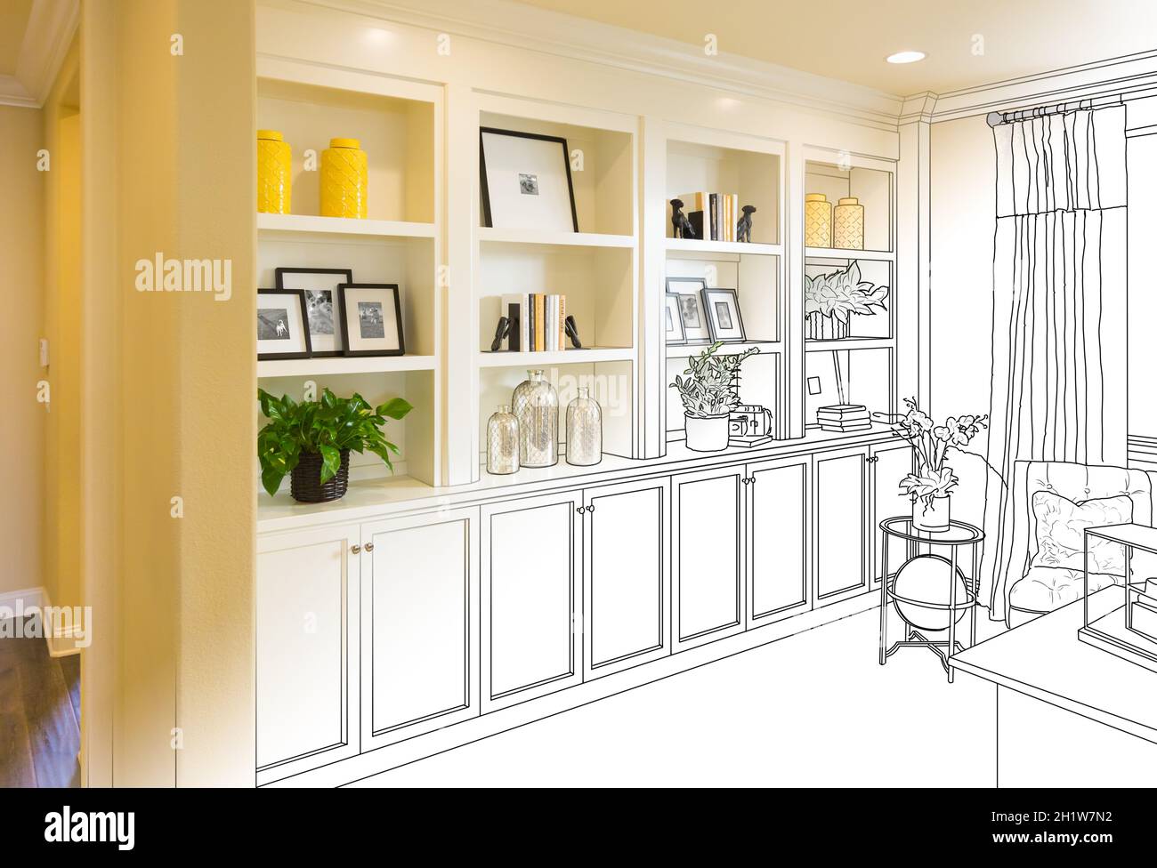 Custom Built-in Shelves and Cabinets Design Drawing Gradating to ...
