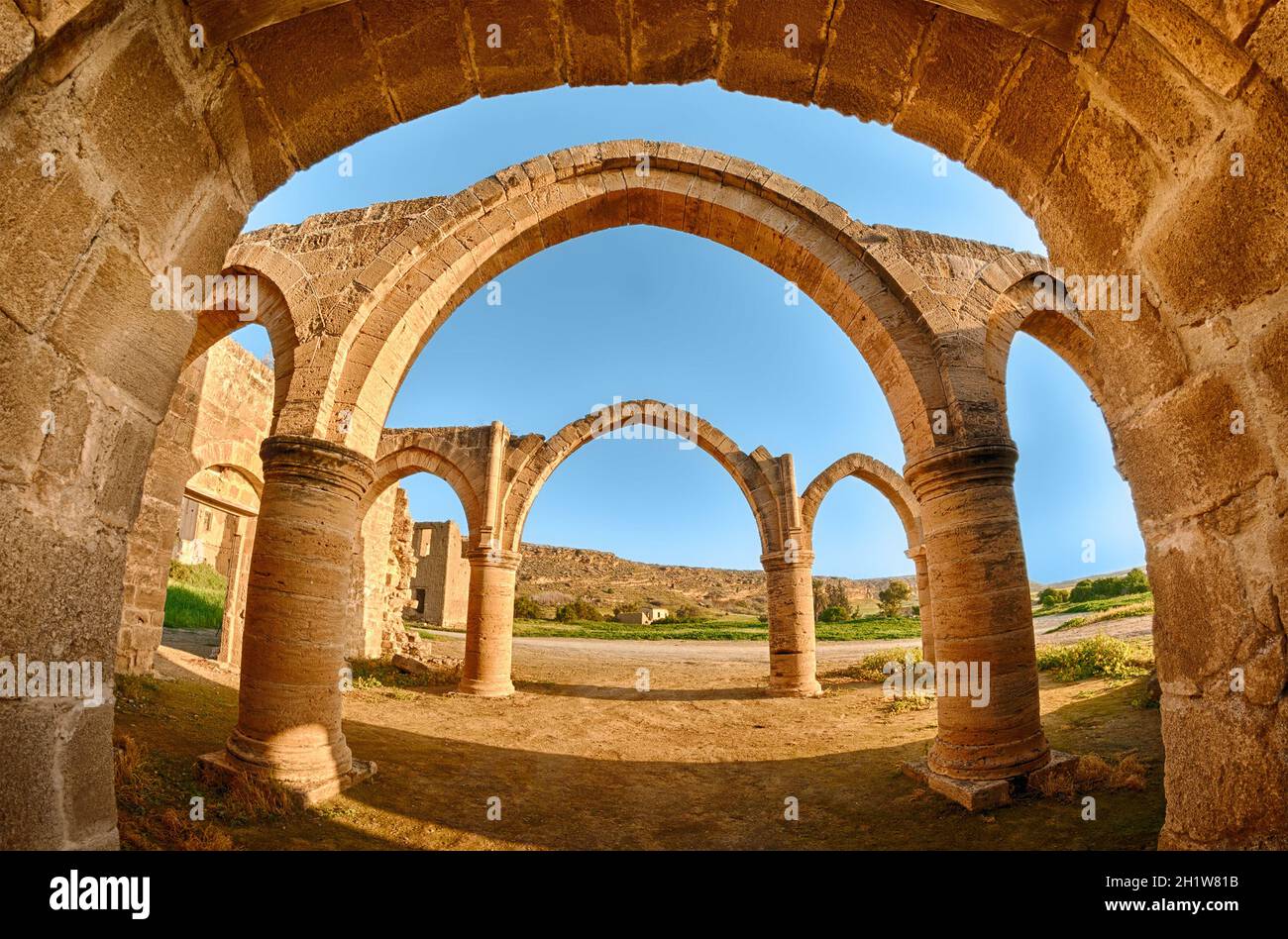 Arch and columns at Agios Sozomenos temple. Nicosia district. Cyprus Stock Photo - Alamy