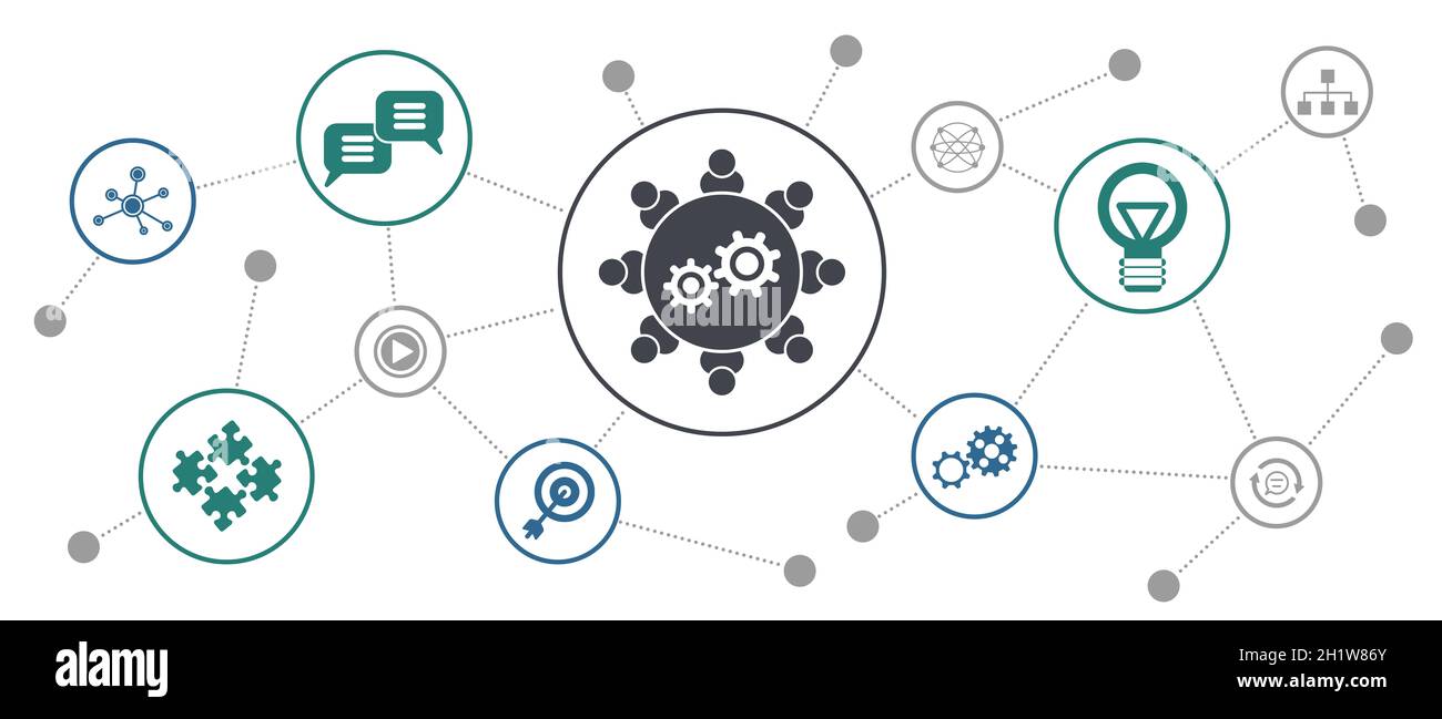 Concept of workshop with connected icons Stock Photo - Alamy