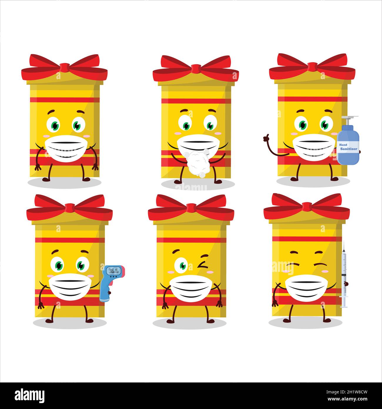 A picture of yellow long gift box cartoon design style keep staying ...