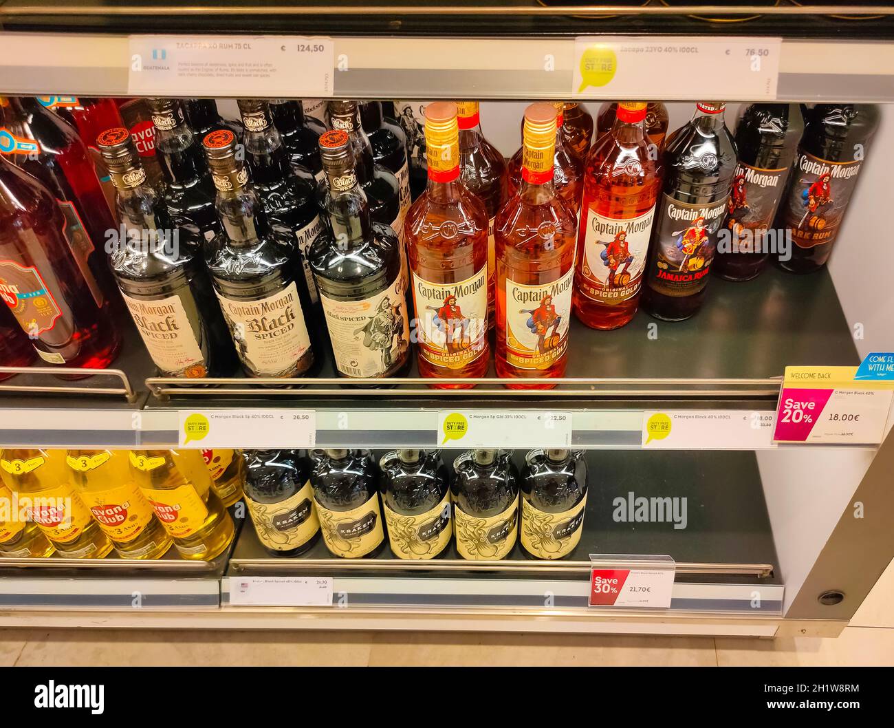 Antalya, Turkey - May 11, 2021: Products of sale of alcoholic captain ...