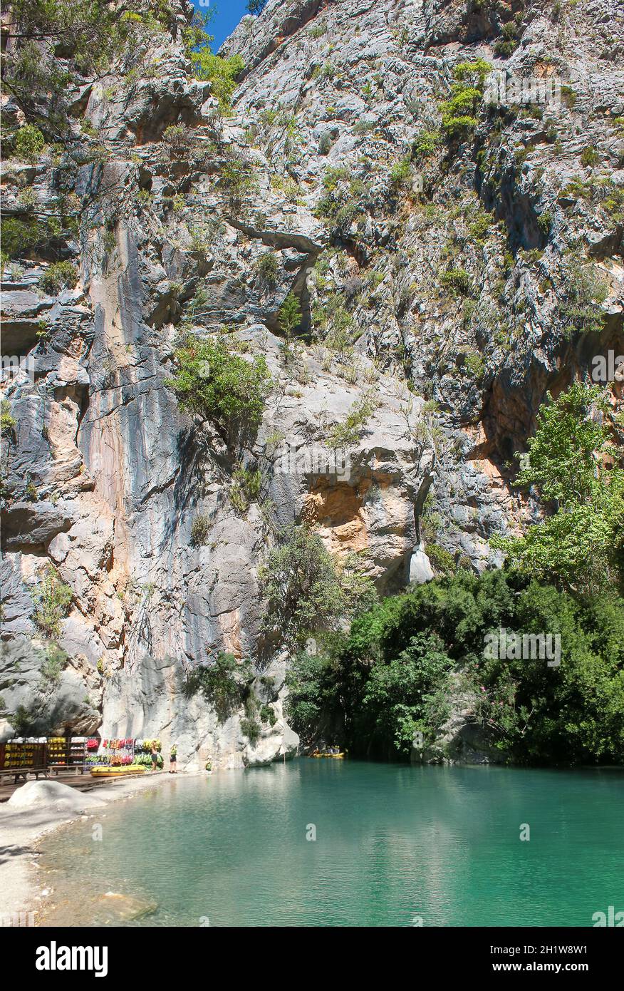Tourist sliding on a zip line in the canyon of Harmony, near the town ...