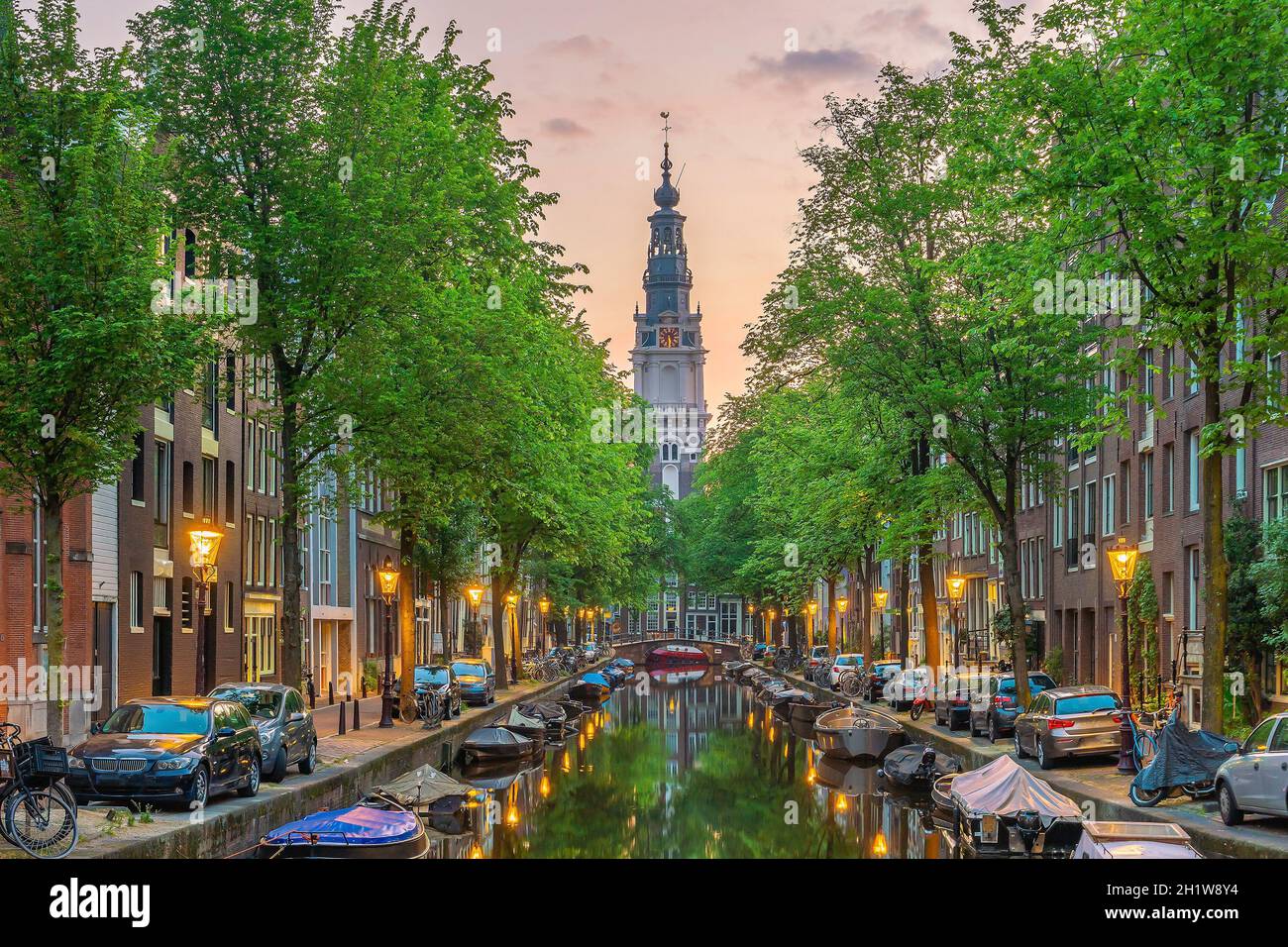 Downtown amsterdam city skyline in netherlands at sunset hi-res stock ...