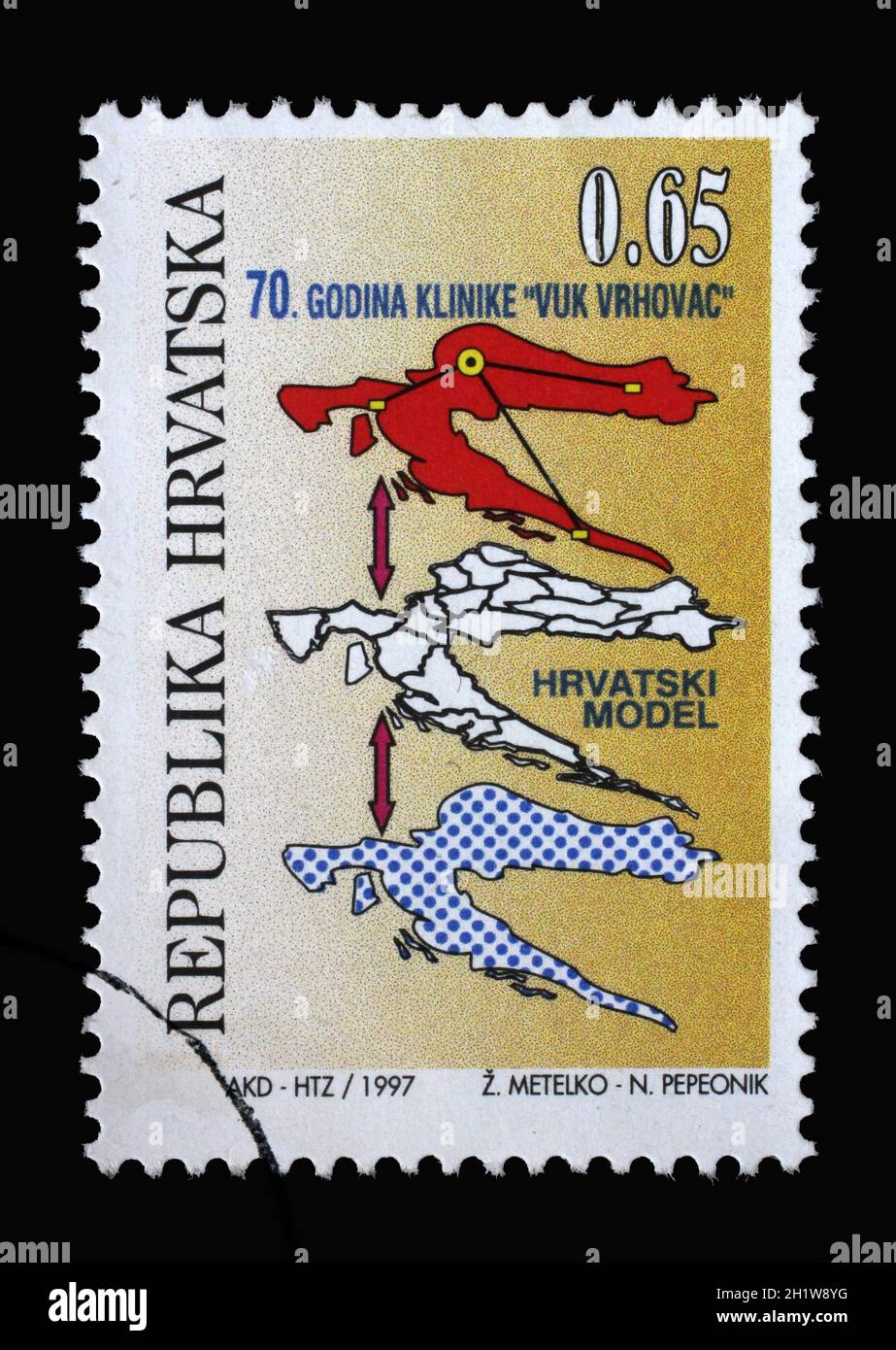 Stamp printed in Croatia on the occasion of the 70th anniversary of the ...