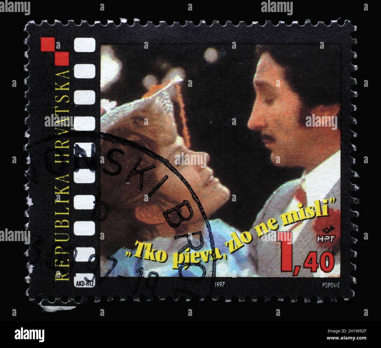 A stamp printed in Croatia shows Mirjana Bohanec and Relja Basic, a ...