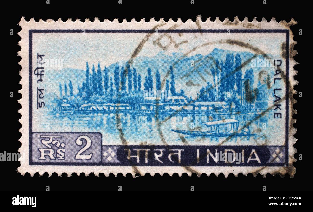 Stamp printed in India shows Dal Lake in Kashmir, circa 1967 Stock ...