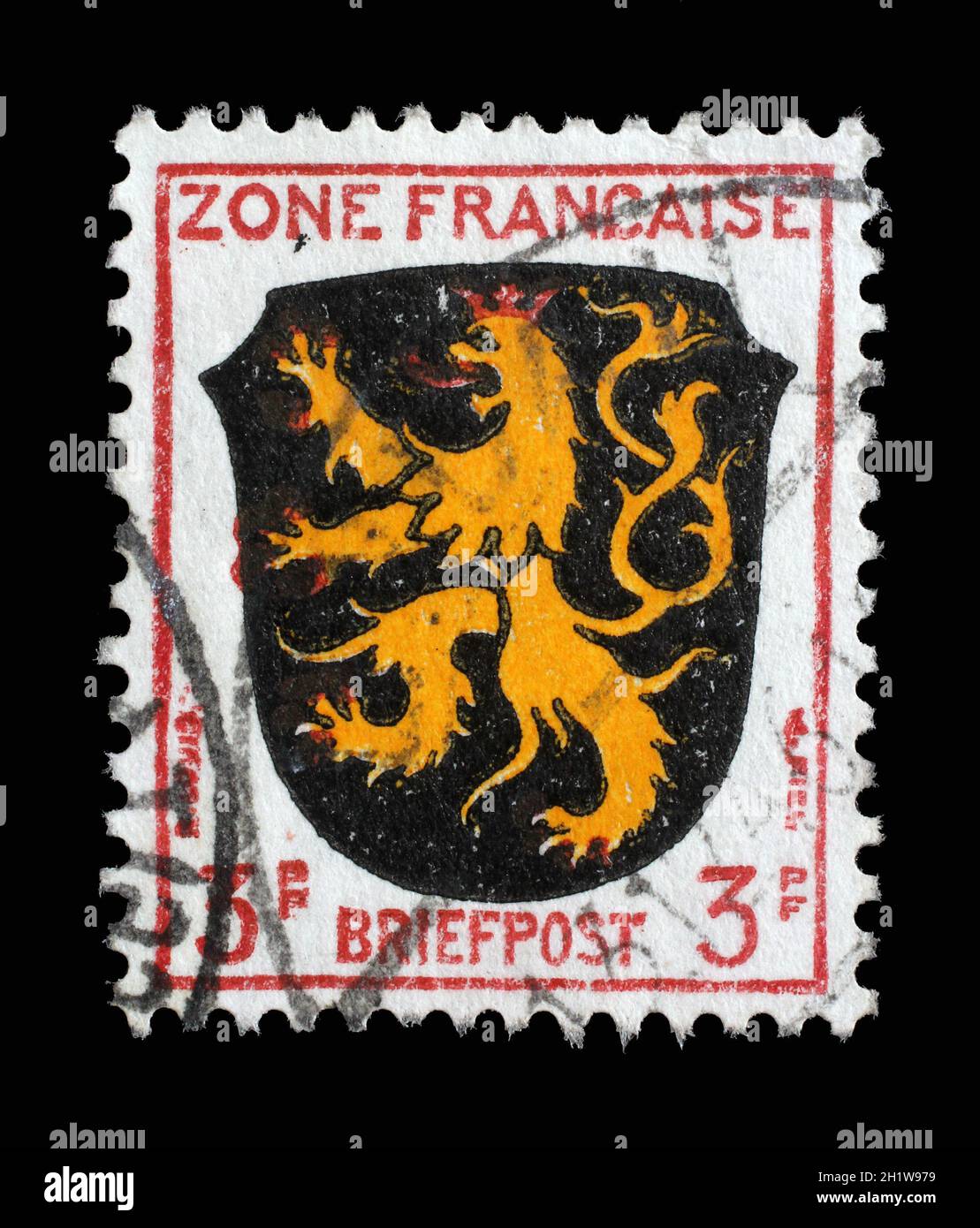 Stamp printed in Germany, the French zone showing the Coat of Arms of ...