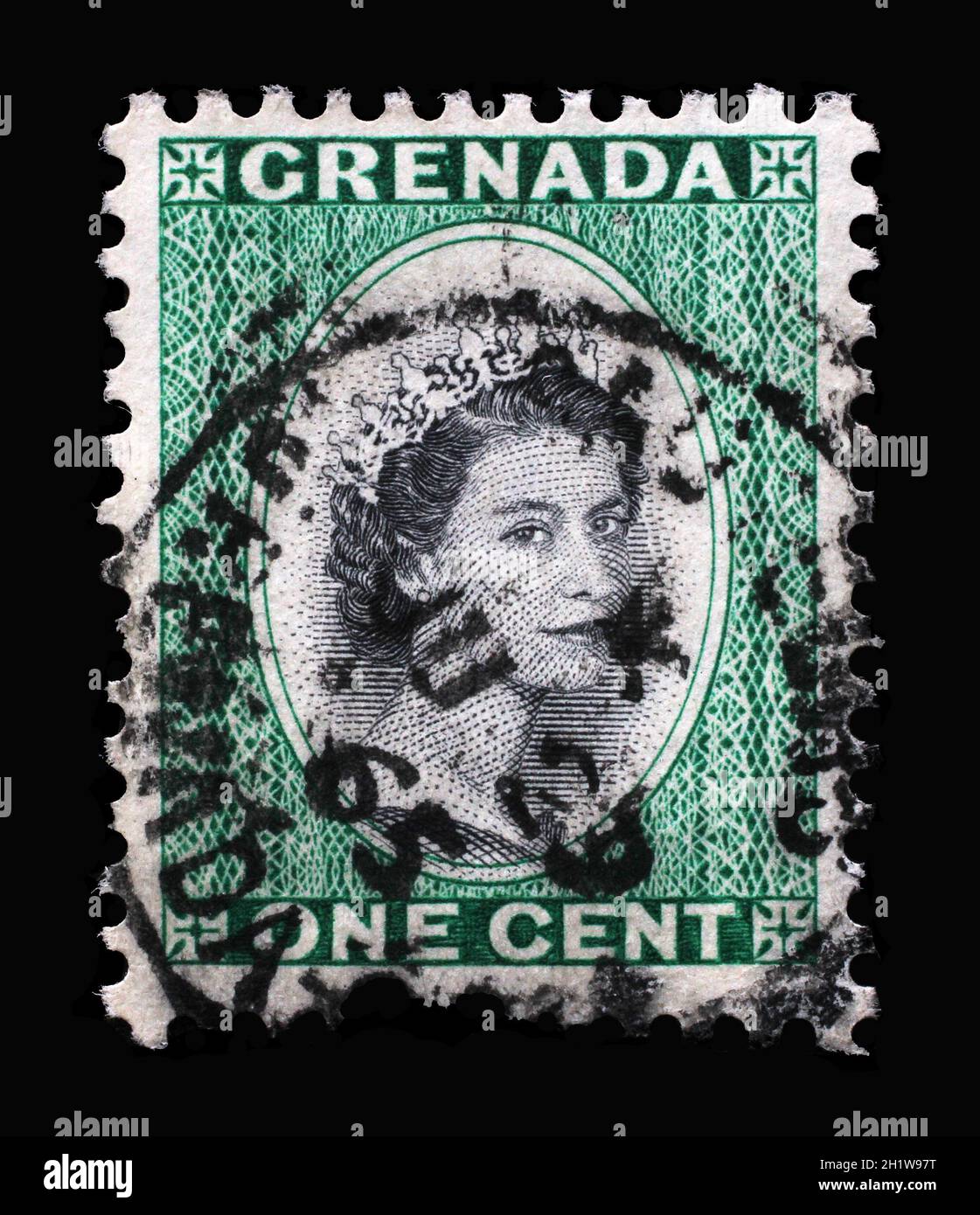 Stamp printed in Grenada shows Queen Elizabeth II, circa 1953 Stock ...