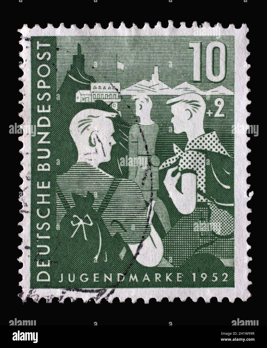Stamp printed in Germany, shows Wandering girls, Youth Hostel, circa ...