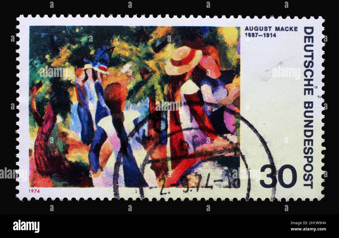A stamp printed in Germany shows German expressionist painters: Girls ...