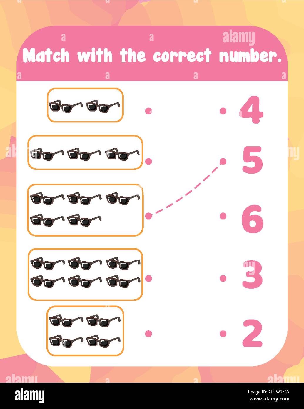 Count and match numbers math worksheet template illustration Stock ...