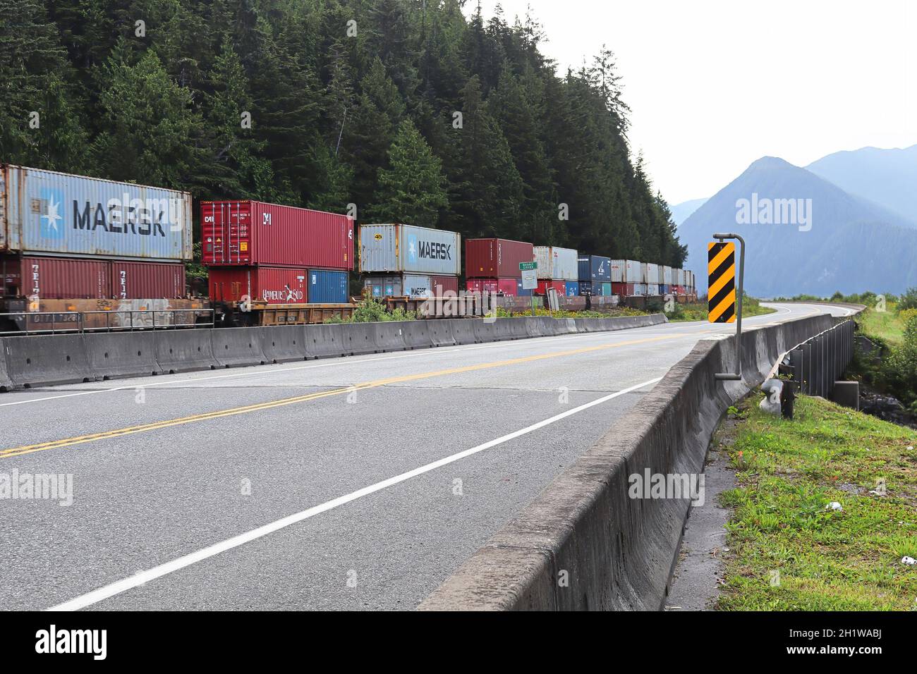 BASALT CREEK, CANADA - AUGUST 8, 2019: a railway train carries ...