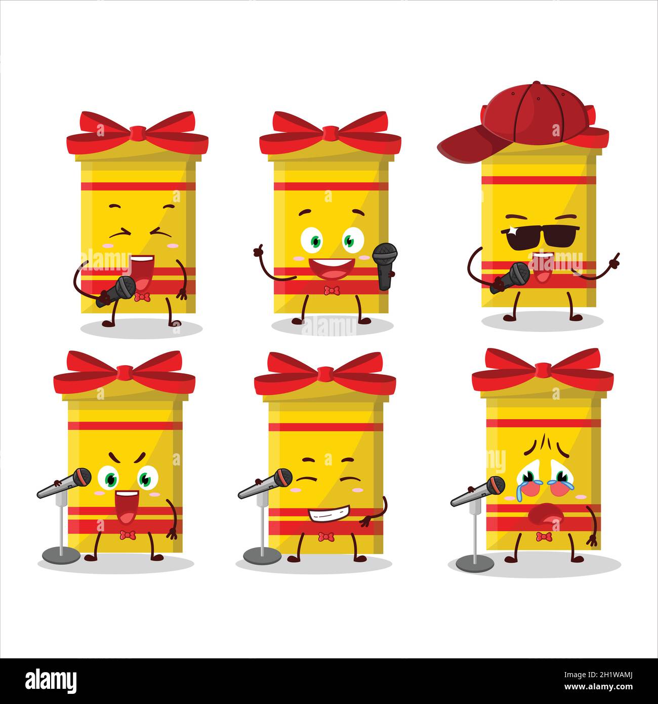 A Cute Cartoon design concept of yellow long gift box singing a famous ...