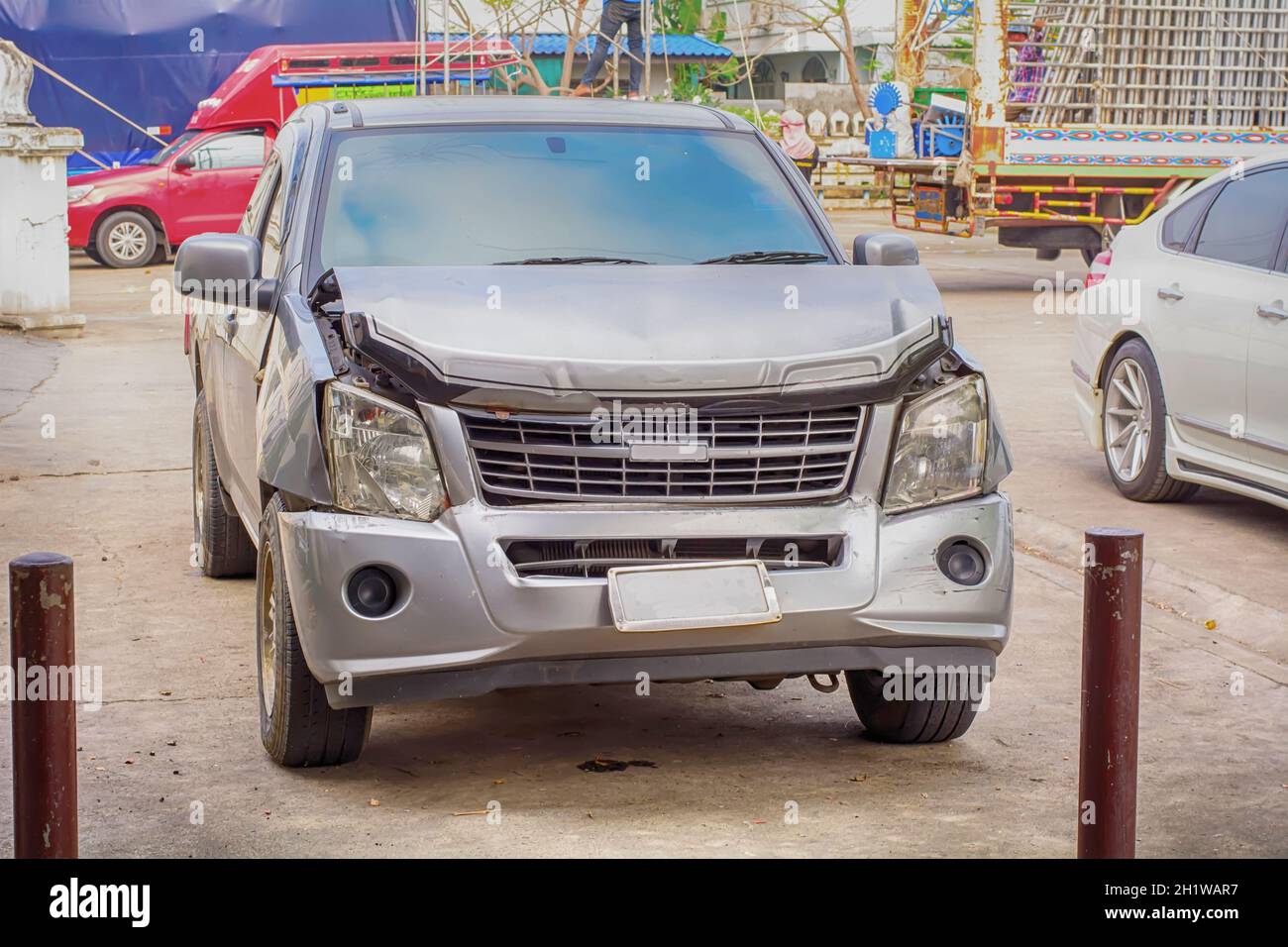 The white car was hit on the back Stock Photo - Alamy