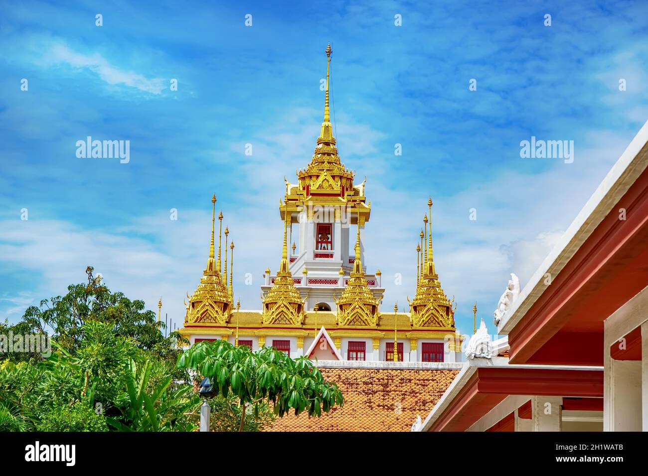 One landmark of Wat Ratchanaddaram Worawihan in Bangkok, Thailand. A ...