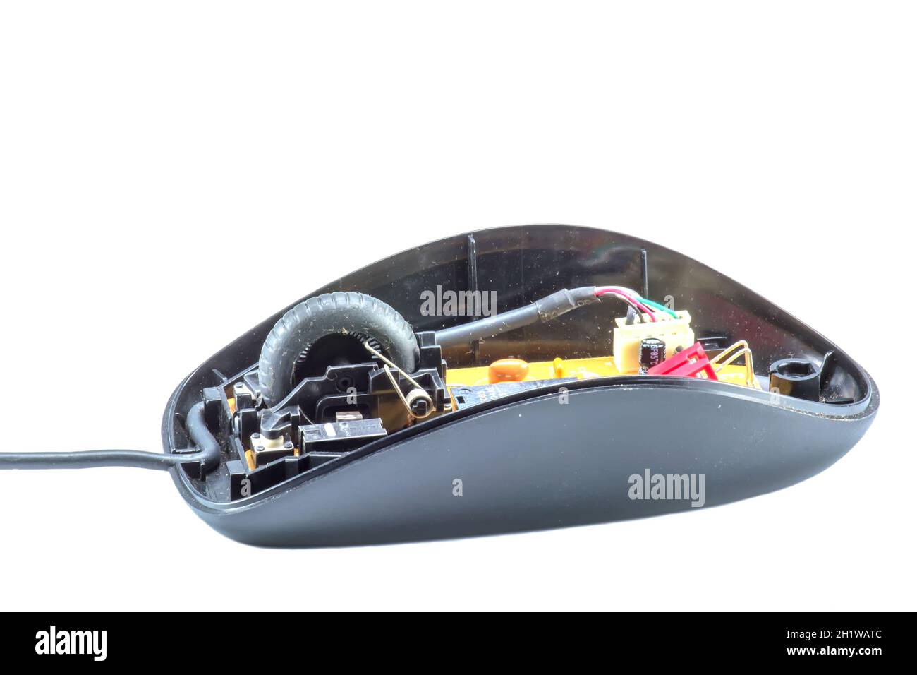 The old black mouse is opened isolated on a white background Stock ...