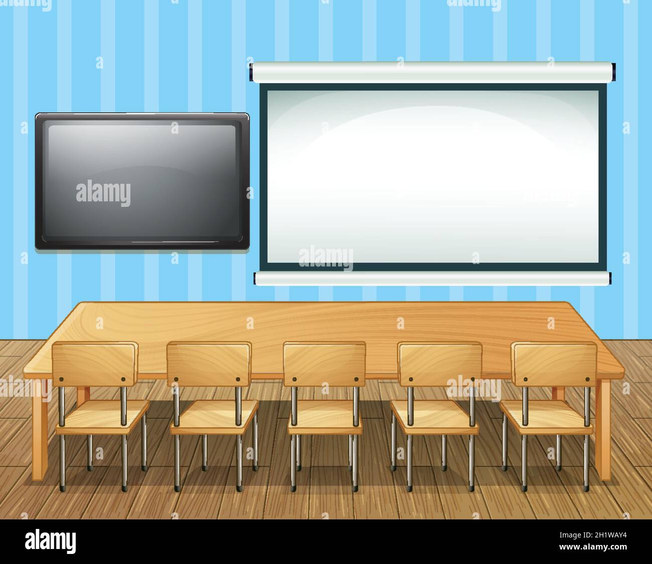 Classroom interior design with furniture and decoration illustration ...