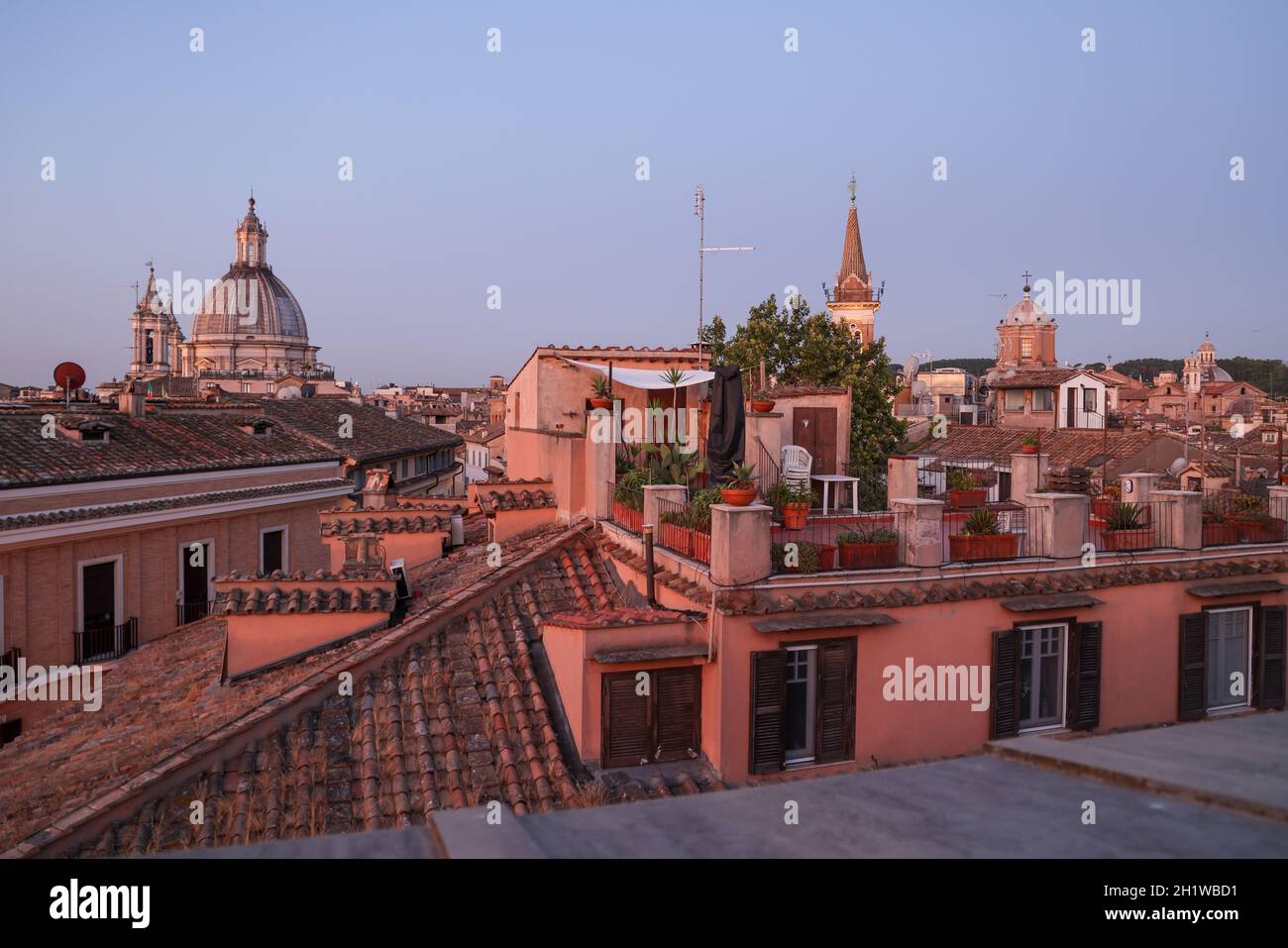 Aerial panoramic view of red roofs of Rome, sights of the old city of ...