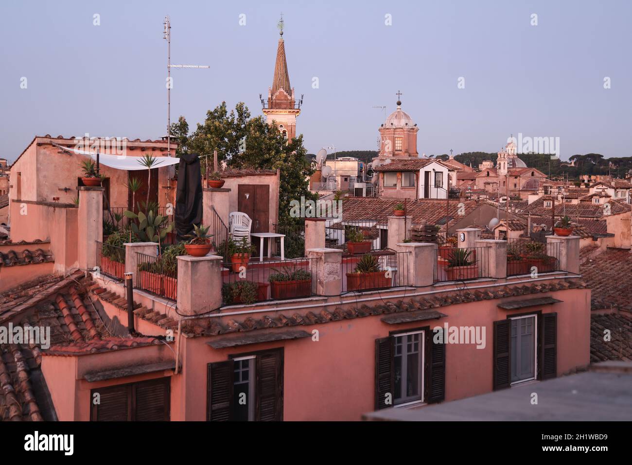 Aerial panoramic view of red roofs of Rome, sights of the old city of ...