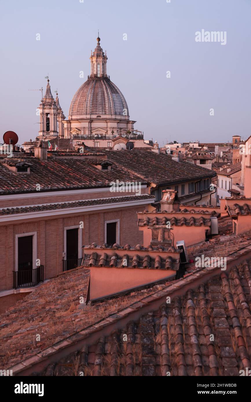 Aerial panoramic view of red roofs of Rome, sights of the old city of ...
